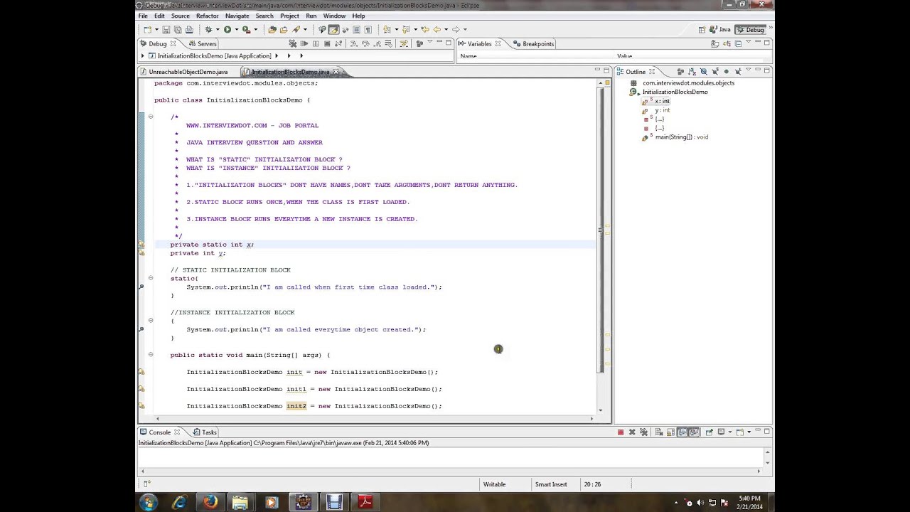 What is instance initialization block in Java Example
