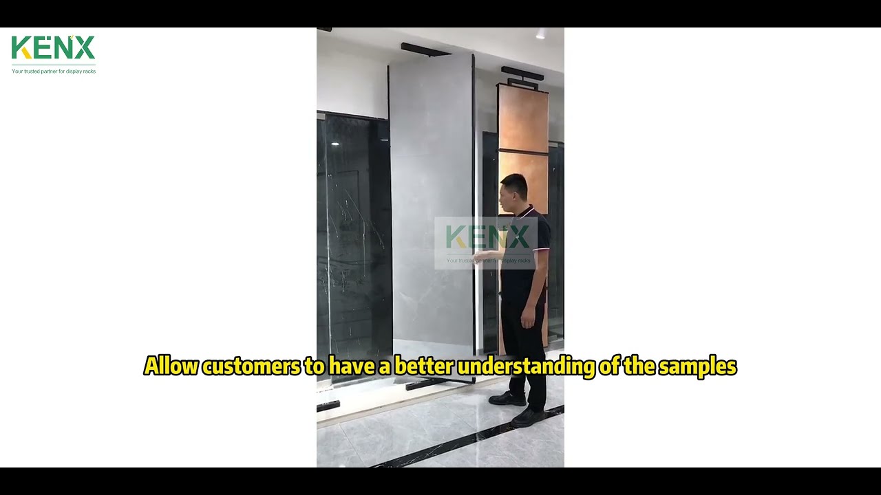 Double-sided rotating tile display stand - tiledisplaystand.com