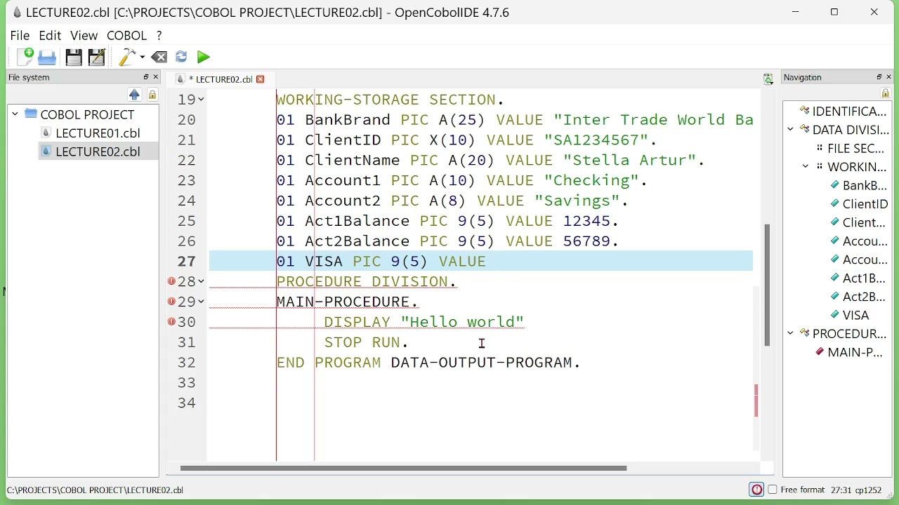 COBOL02: Variables data types declaration and value assignments in COBOL
