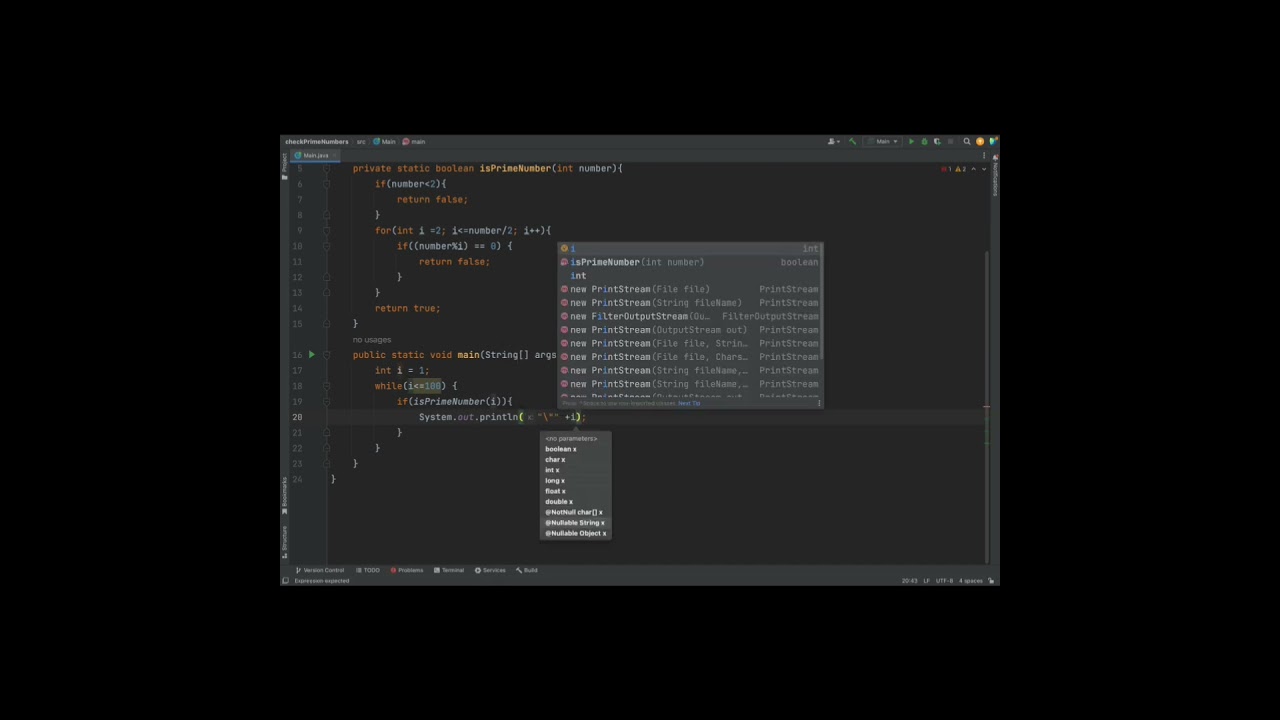 Java program to look for prime numbers from 1 to 100 using for and while loops #java #code