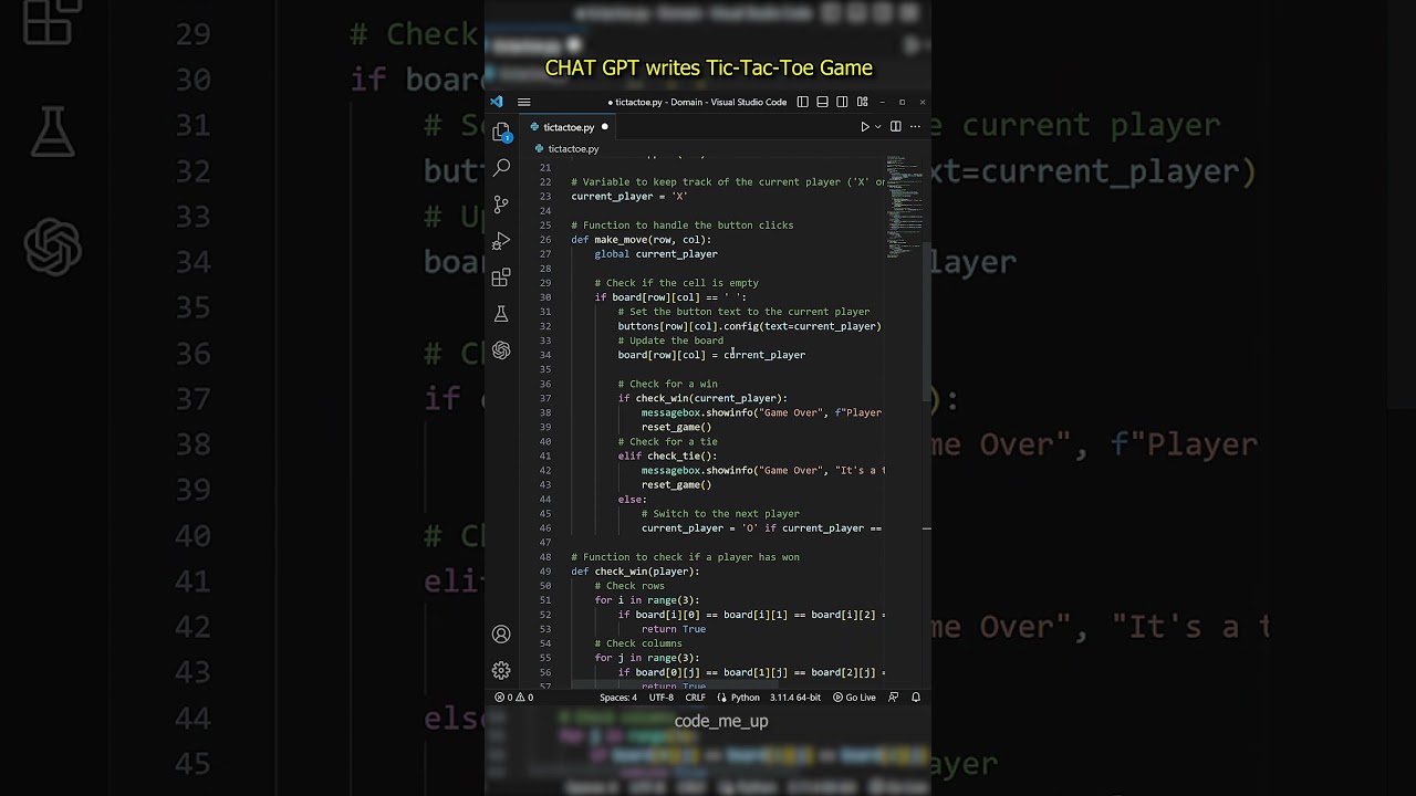 Asking A.I. to make Tic Tac Toe Game in Python