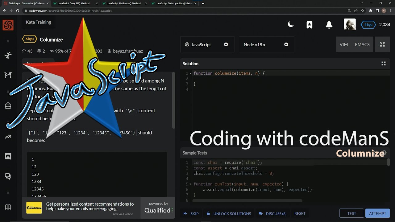 Learn JavaScript | Codewars 6 kyu Season 2 - Columnize