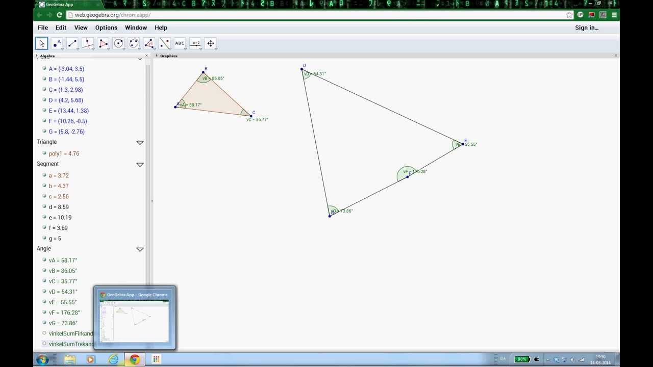 Vinkelsummer i geogebra