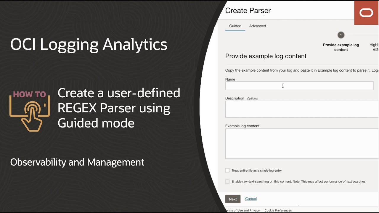 OCI Logging Analytics:  How to create a user-defined REGEX parser using Guided mode
