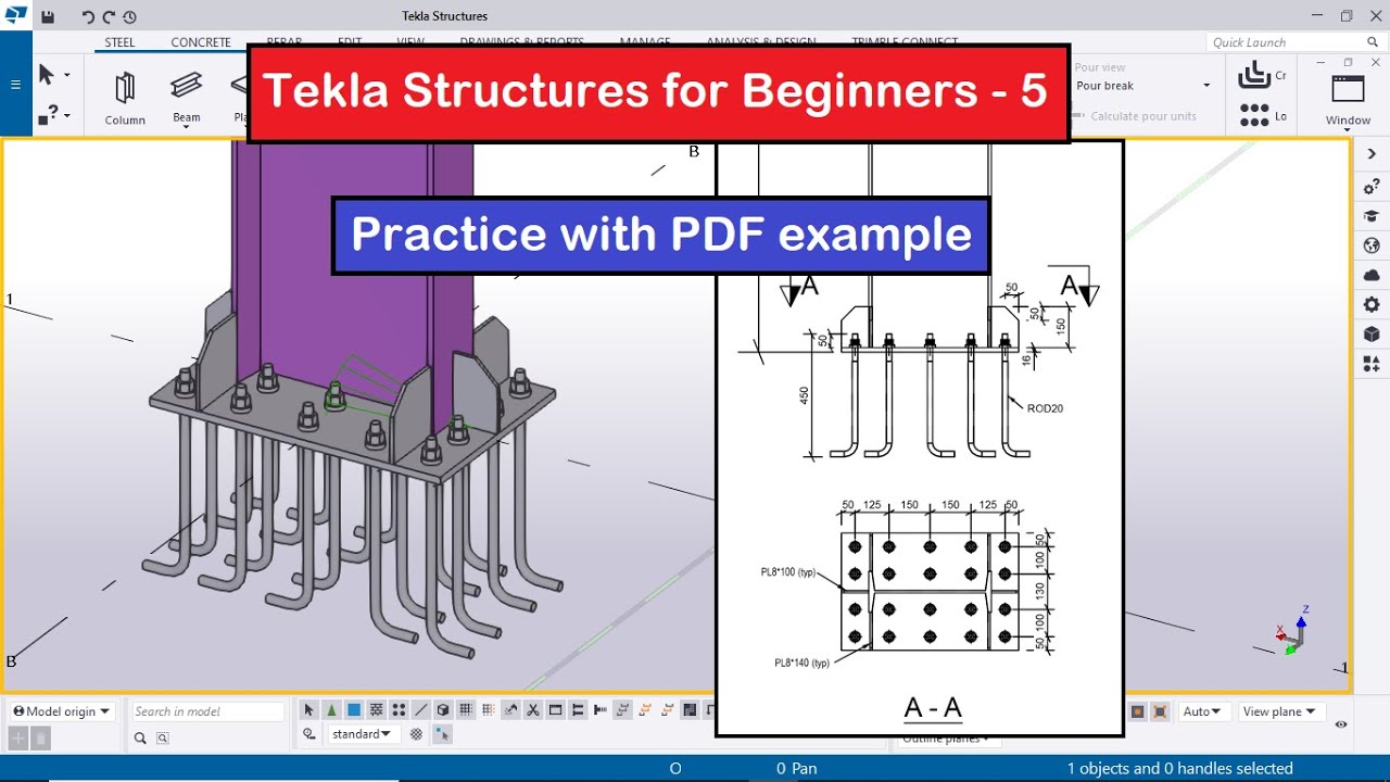 Tekla Structures for Beginners - 5 | Base plate #3 | PDF example