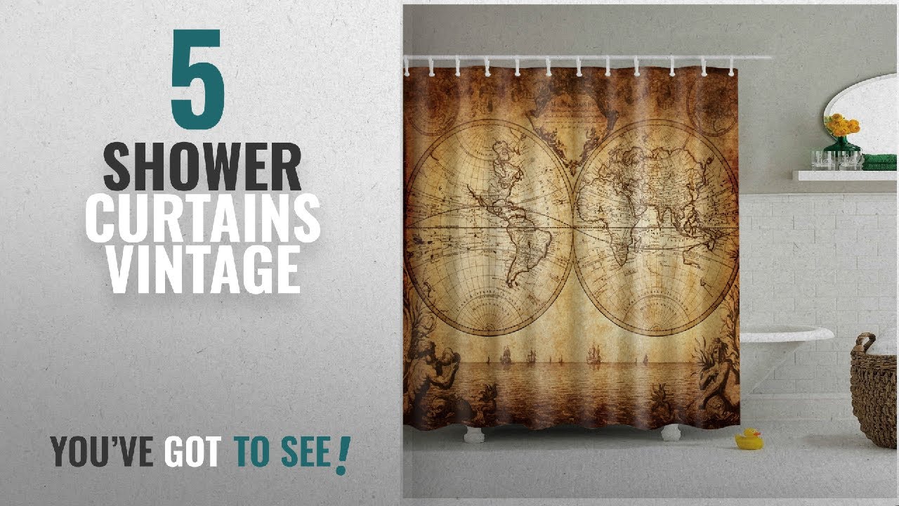 Top 10 Shower Curtains Vintage [2018]: Fangkun Shower Curtain Vintage World Map Design Art Painting