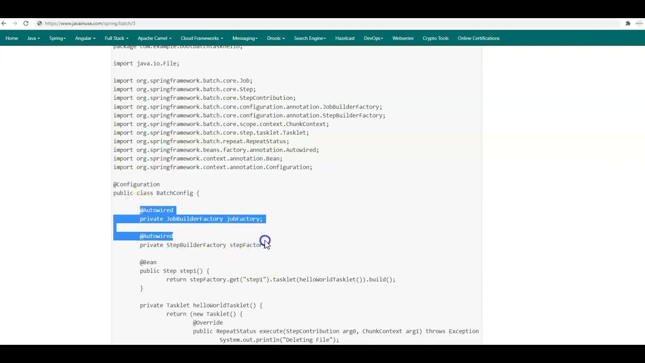 Spring Boot Batch Tasklet Hello World Example