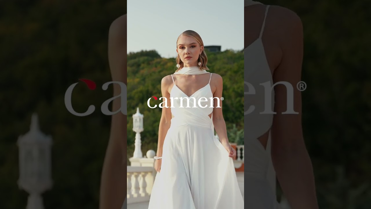 Carmen Beyaz Askılı Şifon Dış Çekim Elbisesi