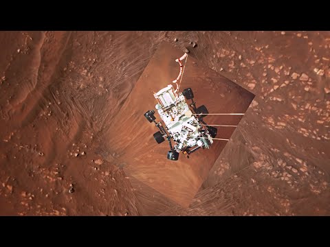 Perseverance’s landing stabilized with sky crane view and zoom out to ...