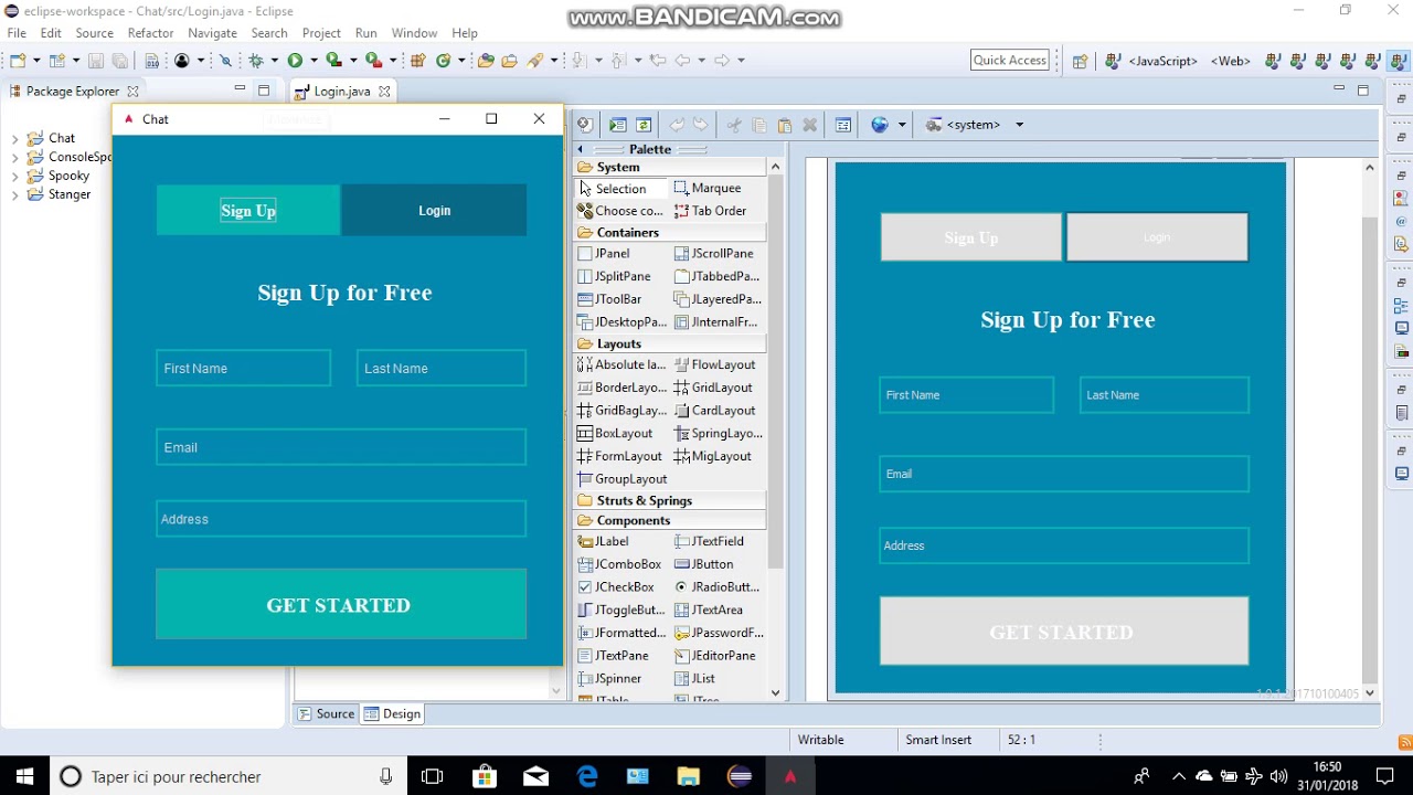 Java Swing Sign Up using Eclipse