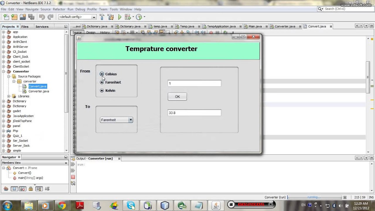 GUI Temperature Converter Application Program in java Using netbeans.