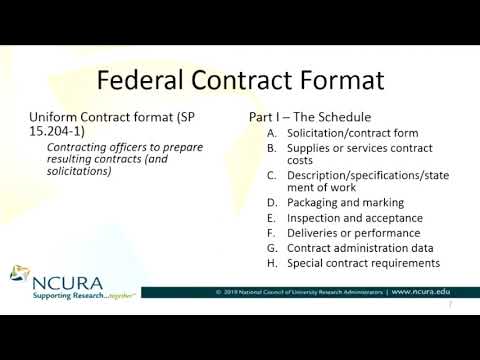 Federal Contract Format Part I For the Departmental Research Administrator