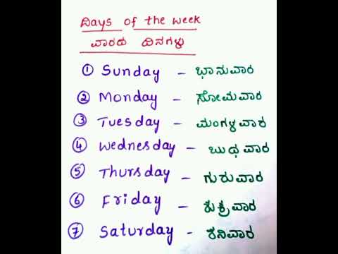 week names in Kannada and English @LearnToday1-12