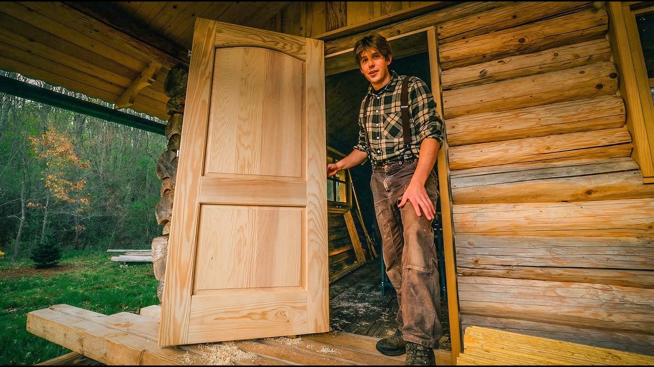 After 3 Weeks Working Alone, My Handcrafted Log Cabin Door Is Finally Installed EP28