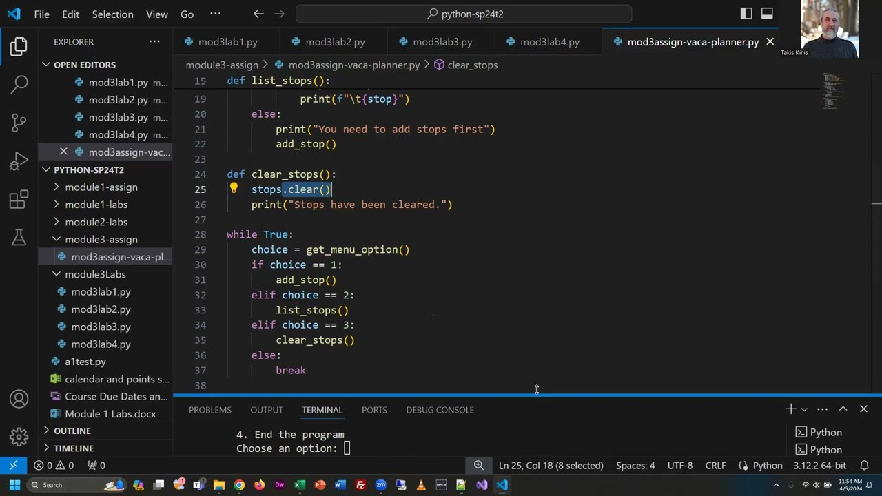 Python Programming - Module 3 Assignment - Vacation Planner - Spring 2024 Term 2