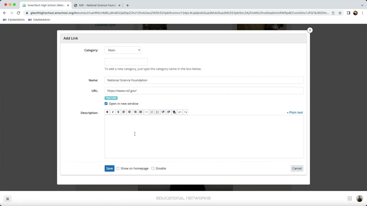Adding Important Links