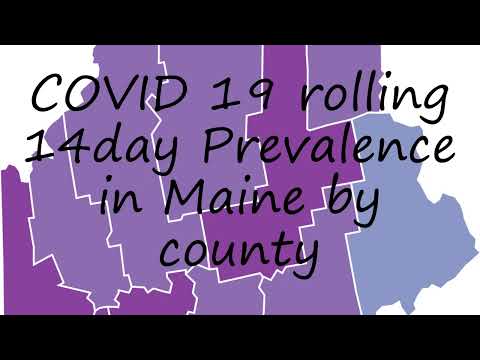 How to pronounce COVID 19 rolling 14day Prevalence in Maine by county in English?
