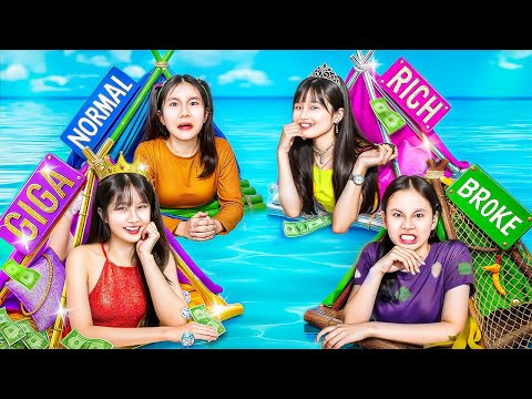 Poor Vs Rich Vs Giga Rich Vs Normal Girls Surviving On Desert Island!