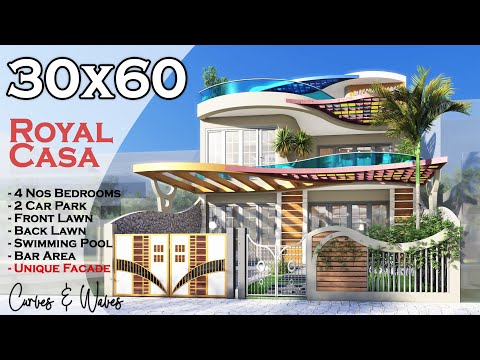 30X60 Feet | 1800 Sqft Modern Curved Facade House with Large Front & Rear lawn | 200 Gaj | ID-143