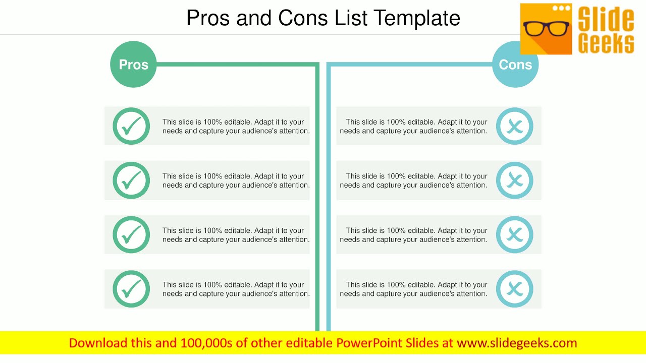 Pros And Cons List Template Ppt Powerpoint Presentation Slides Vector