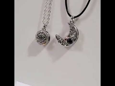 Sterling Silver Personalized Photo Projection Necklace-Matching Necklaces For Couple-Moon & Sun