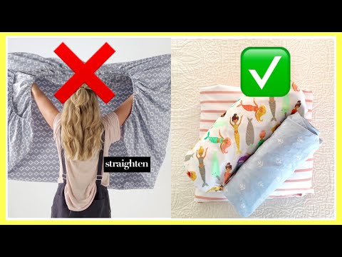 GENIUS Way to FOLD A FITTED SHEET for Lazy People!!! | Andrea Jean