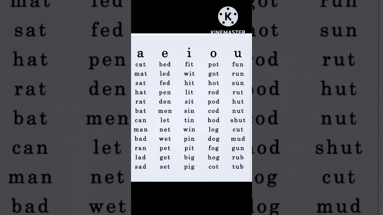 A E I O U vowels word list