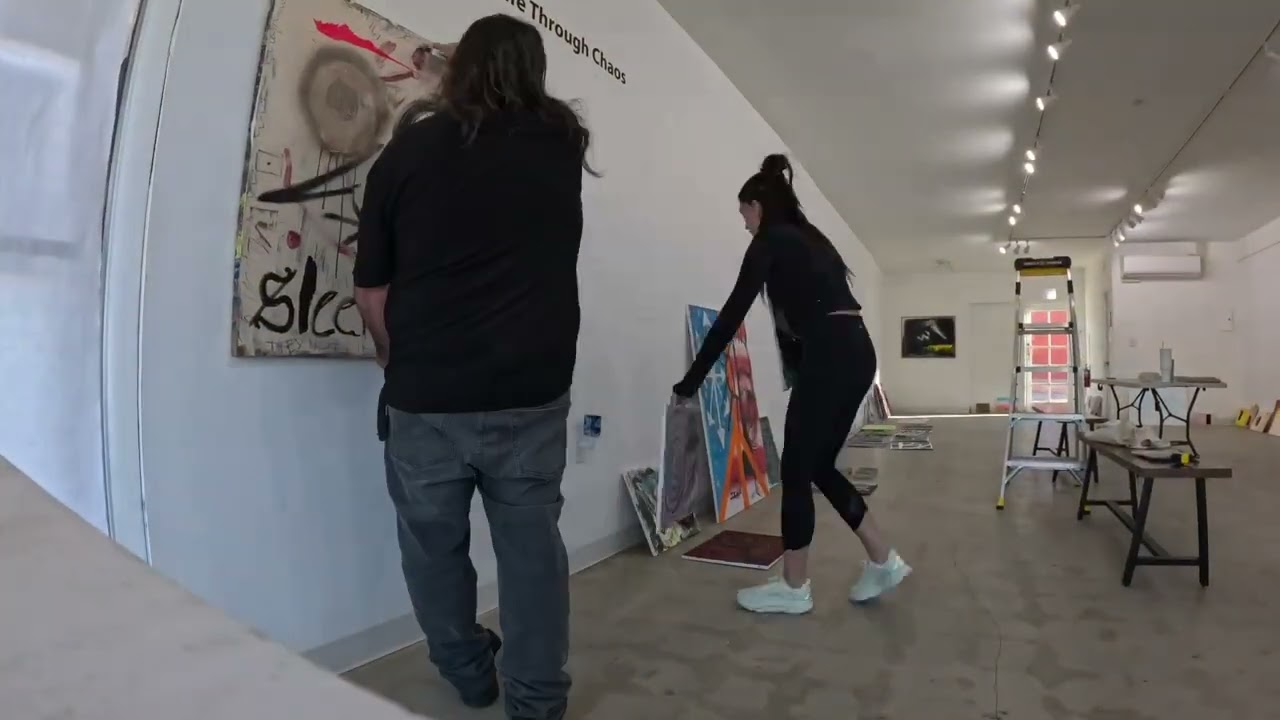 Hanging Paintings at Gallery  Matt Wall Life Thru Chaos at HDA