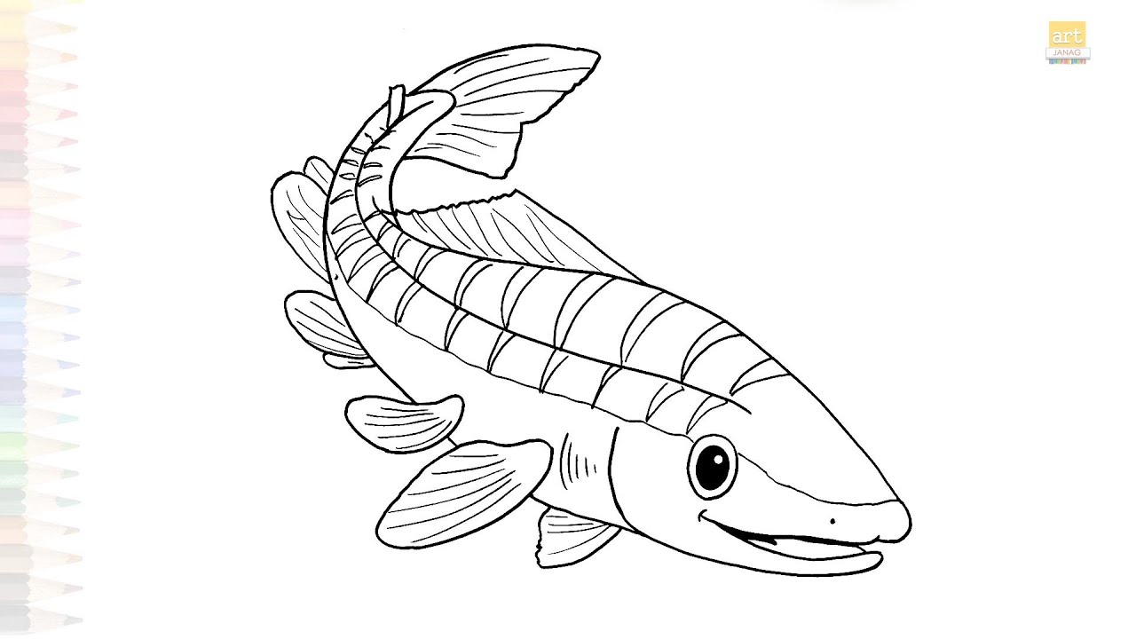 Lake Sturgeon drawings | Fish drawing tutorial | How to draw Lake Sturgeon easy steps | #artjanag