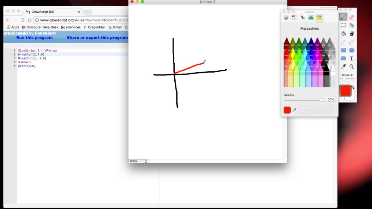 Adding vectors VPython