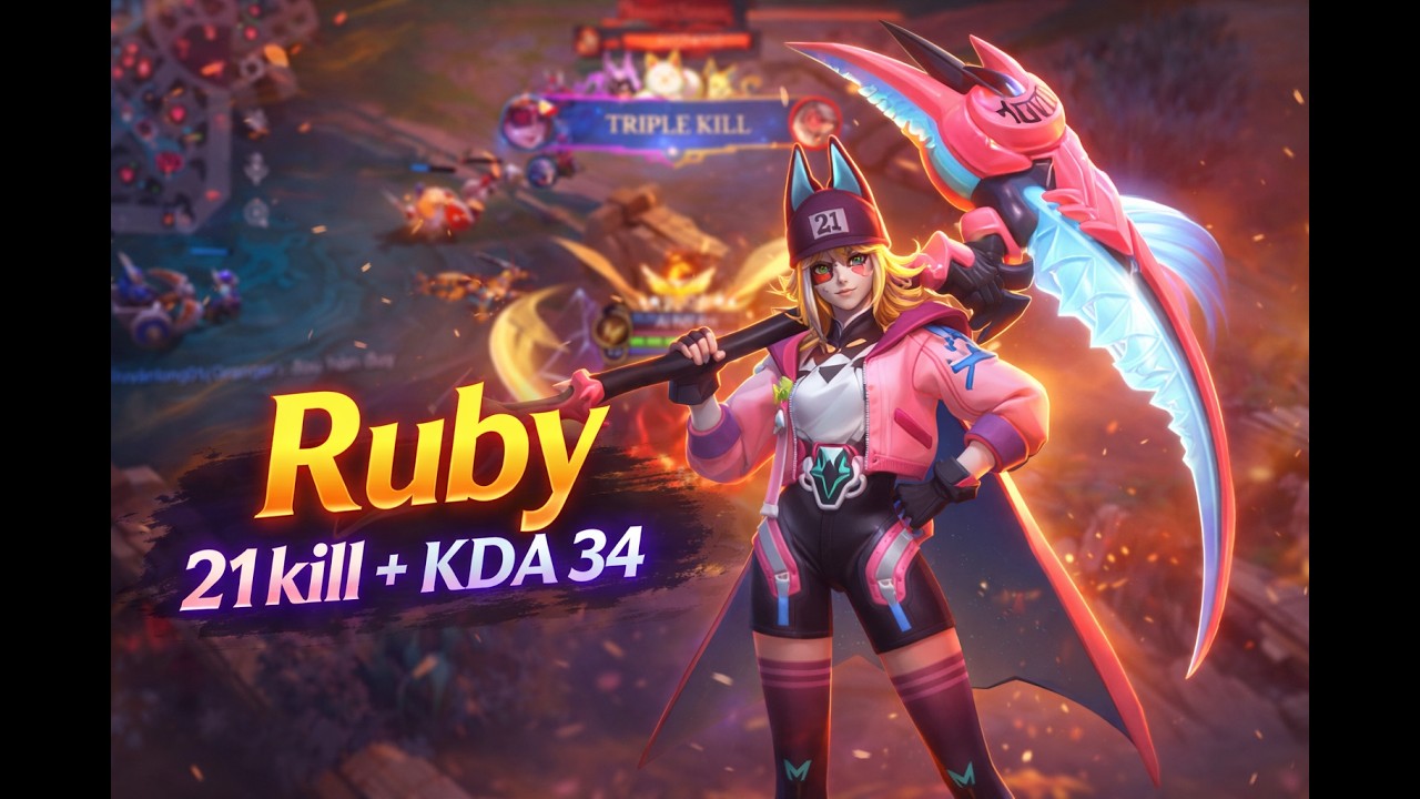 Ruby 21 kills + KDA 34 | Legendary Ruby Monster EXP laner!!! Build Top 1 Global Ruby | 1 vs 5 S40