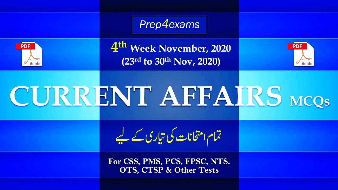 4th Week November Current Affairs MCQs 2020 - November 4th Week 2020 Current Affairs MCQs-Prep4exams