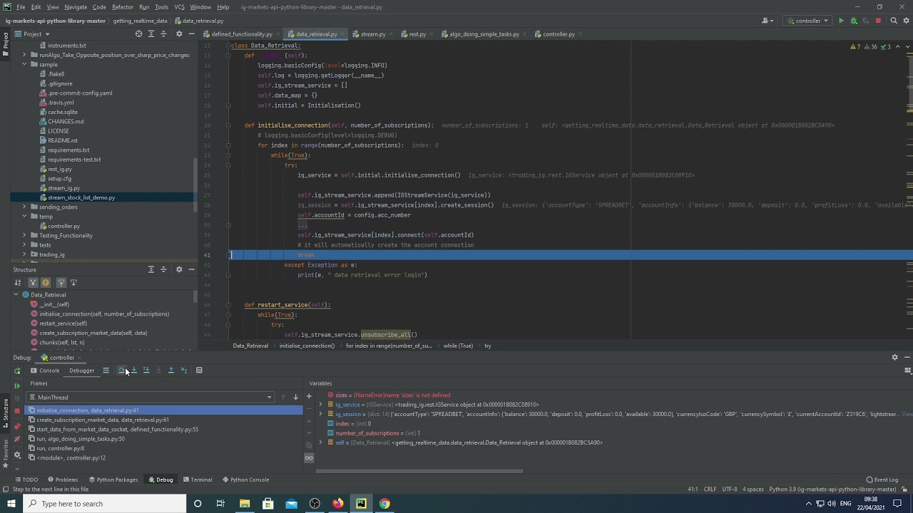 IG Trading Python API - Getting Realtime Data