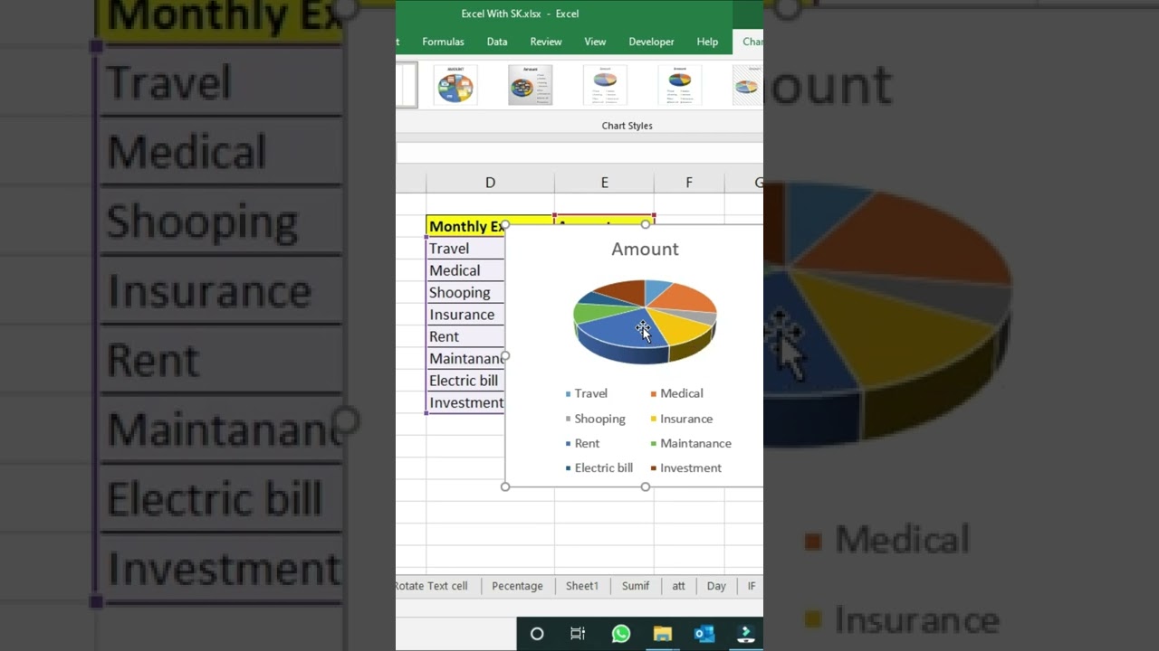 Excel Tips 22   Creating Pie Chart #Shorts #Excel #Exceltips  #ExcelwithSK