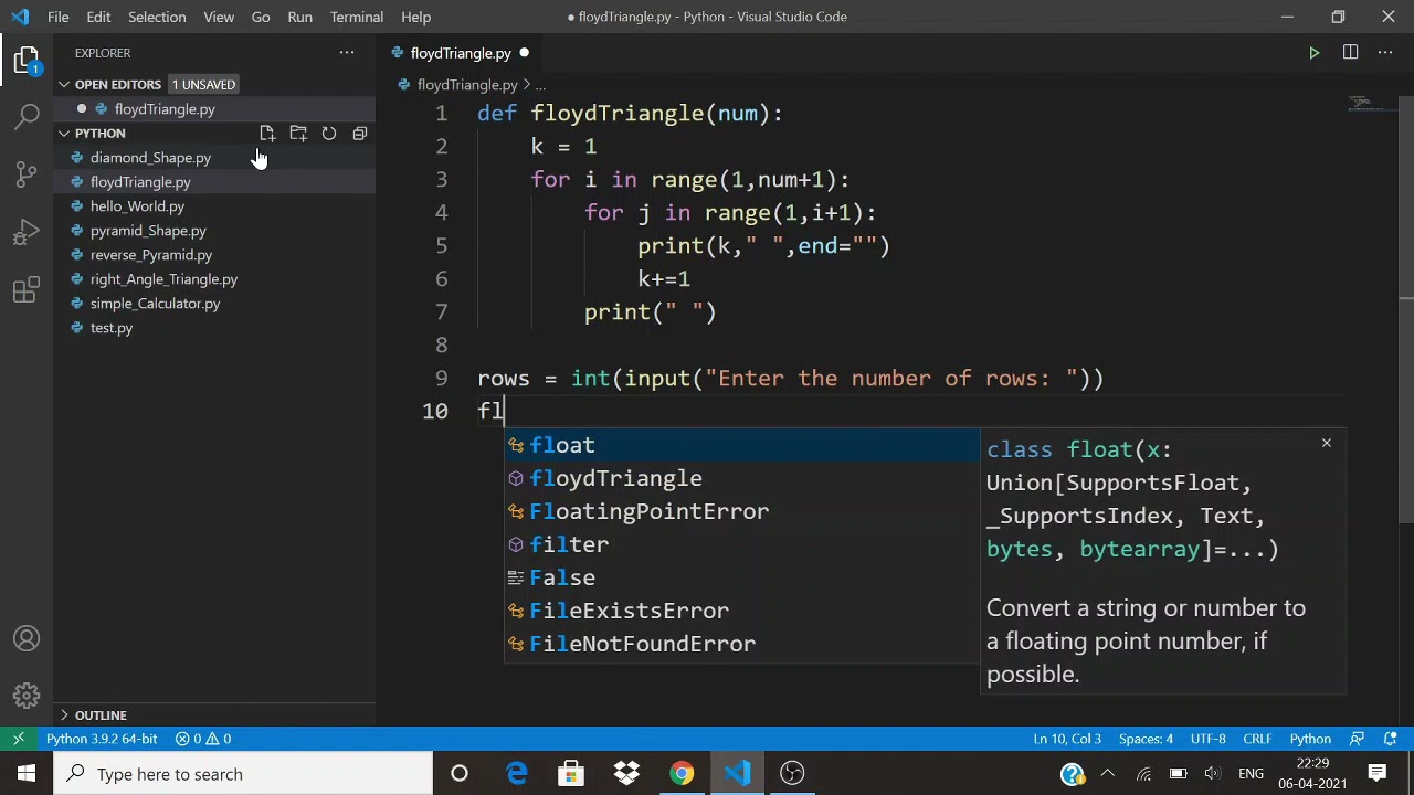 Python Pattern Program | Floyd's Triangle | Printing Numbers in Right Triangle Shape