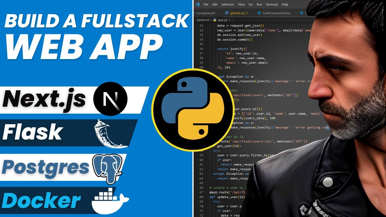 Next.js 14, Python, Docker:  Build a fullstack rest API in TypeScript and Python, using Flask