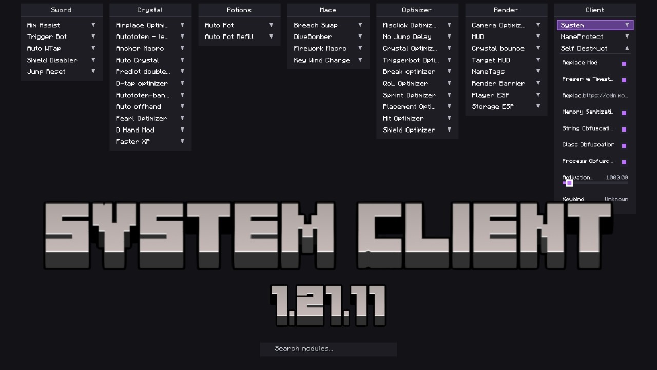 SYSTEM CLIENT 1.21.11 – Best Hack Client for Minecraft | Sword PvP, NethPot & CPvP