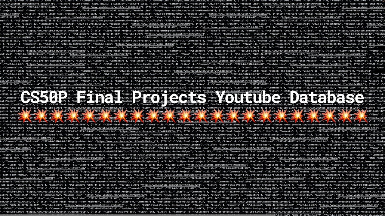 CS50P Final Projects YouTube Database (Short version)