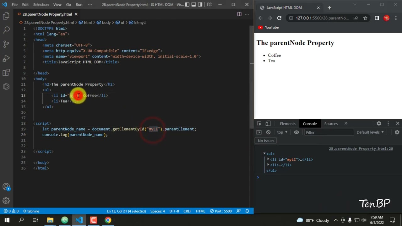 ParentNode and ParentElement Property in JavaScript html Dom in Bangla Tutorial | Part - 62