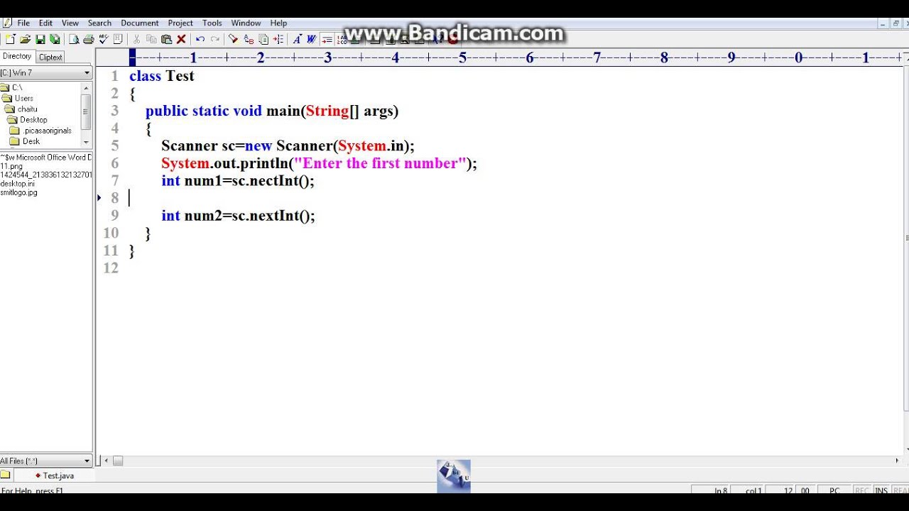 Reading the values using scanner class