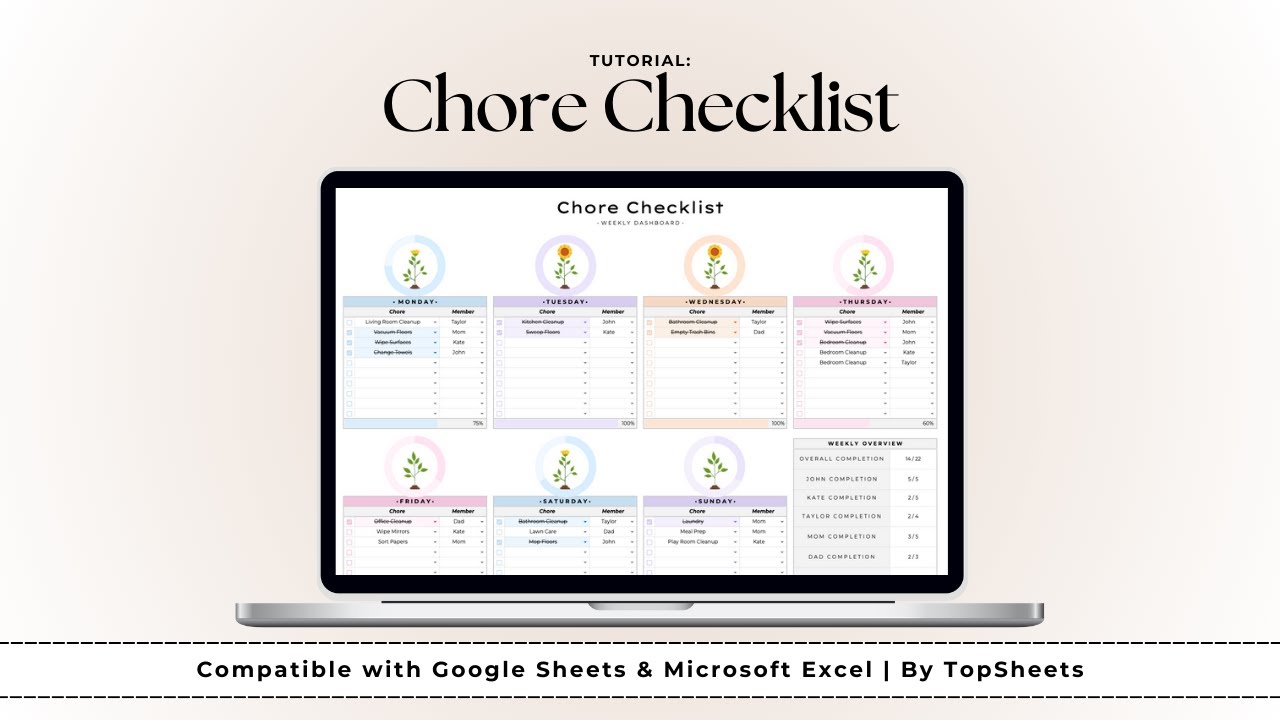 Chore Checklist Spreadsheet - Tutorial for Google Sheets & Microsoft Excel