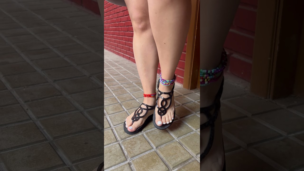 Black Platform T Strap Sandals Outdoors