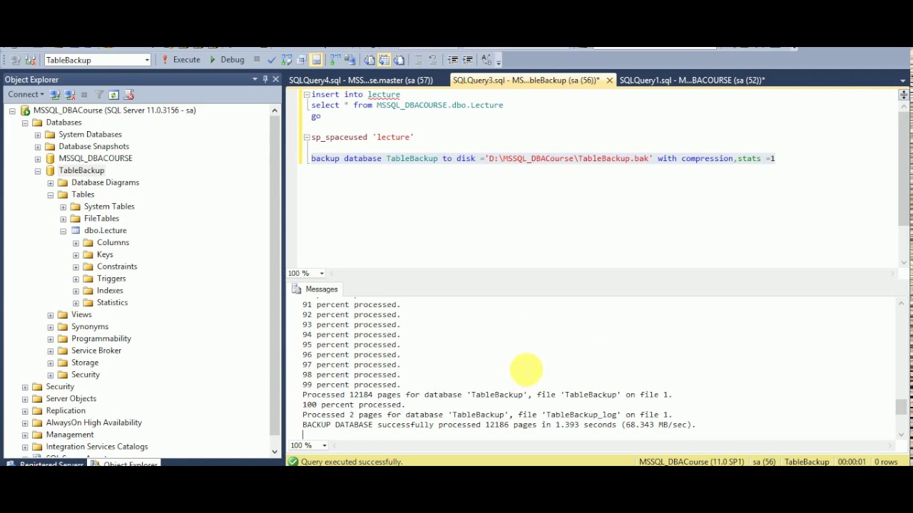 How to take Table backup