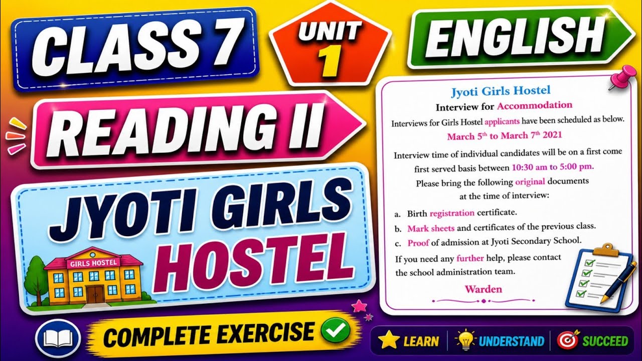 Class 7 English | Unit 1 Reading II Jyoti Girls Hostel | Grade 7 English Unit 1 Reading II Exercise 