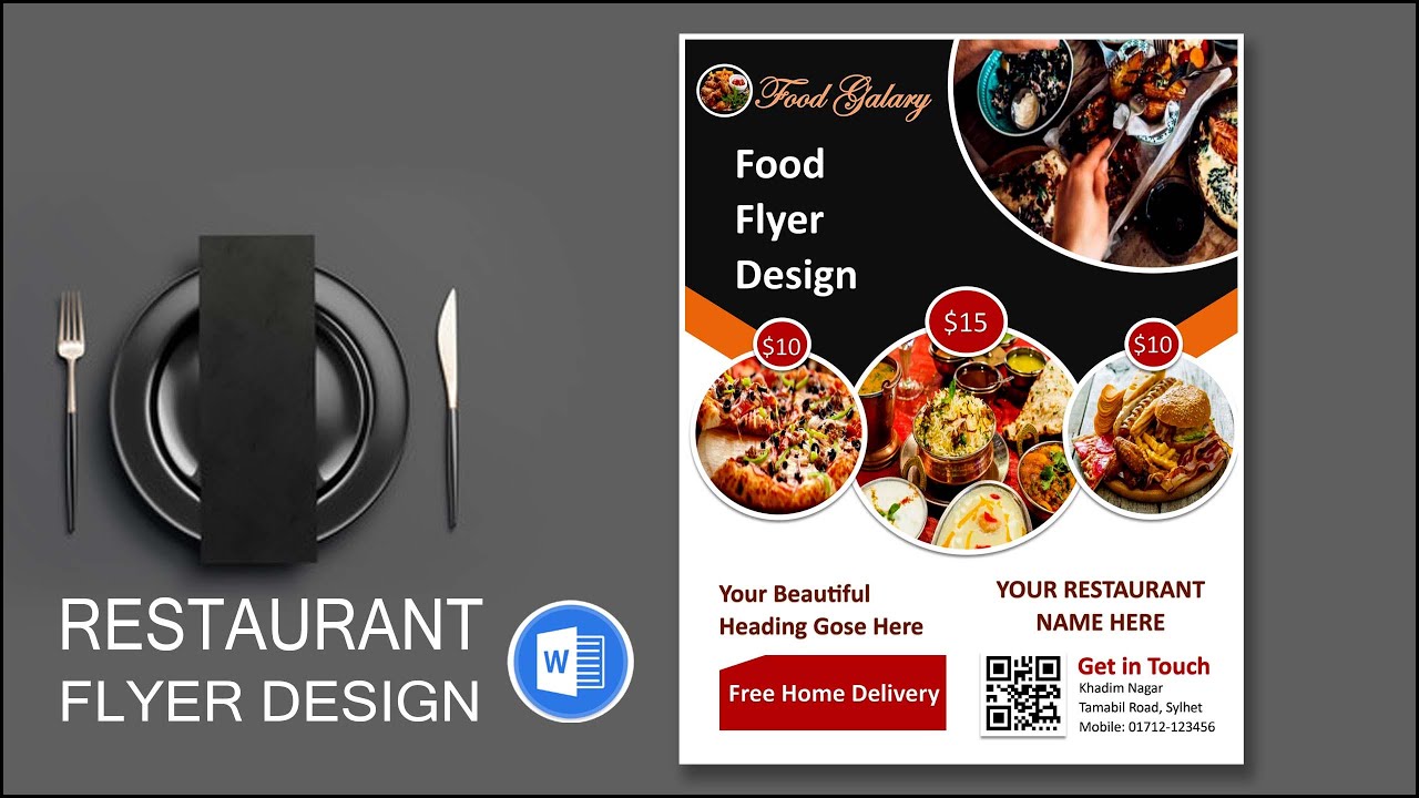 How to create a Professional Restaurant Flyer Design Template in Microsoft Word | Food Flyer Design