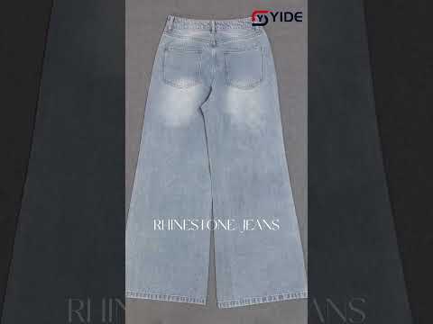 New Custom Wide-Leg Rhinestone Washed Jeans | OEM/ODM Denim Factory | Yide Garment
