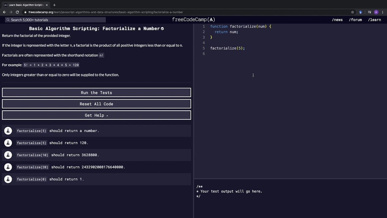 Factorialize a Number in javascript: Freecodecamp #3 challenge Basic Algorithm Scripting