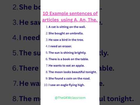 10 Example sentences of articles using A, An, The#english #englishgrammar #shortsfeed #shorts#viral