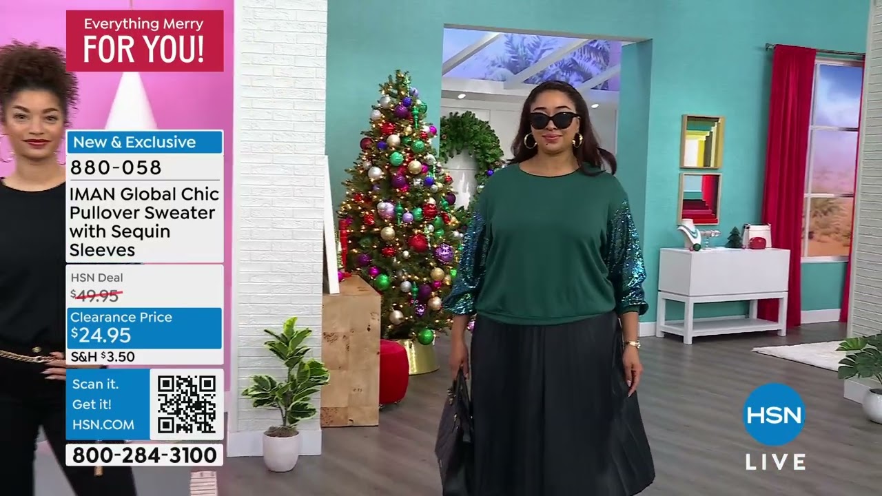 IMAN Global Chic Pullover Sweater with Sequin Sleeves