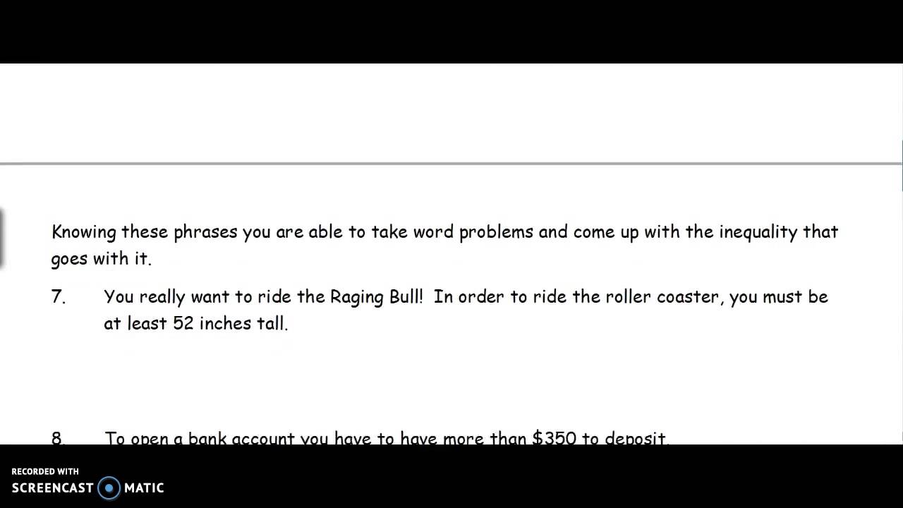 Writing Inequalities from Word Problems
